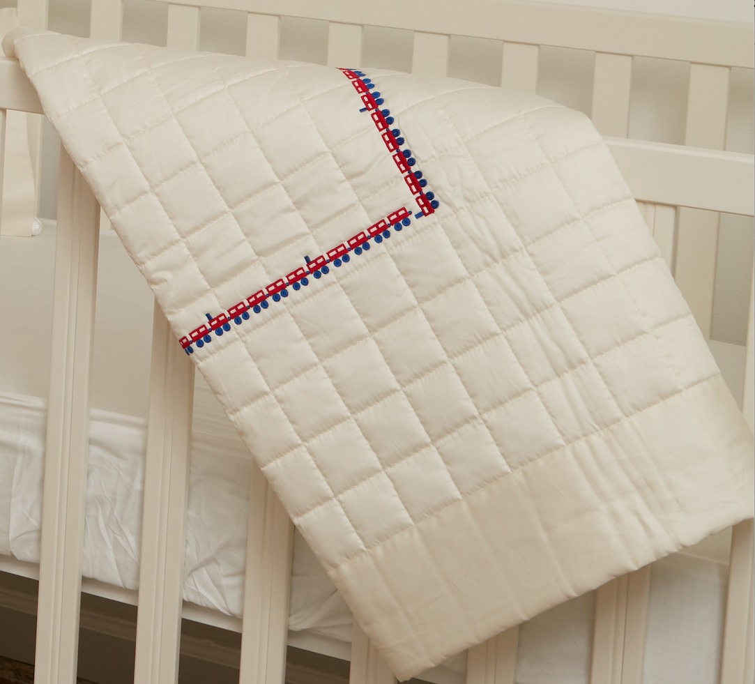 Blue Train Coverlet | Made in Italy by Cocolino – Cocolino Nursery Products
